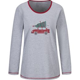 Comtessa Damen Schlafanzugshirt mit Weihnachts-Motiv grau-meliert-rot, Größe 44/46