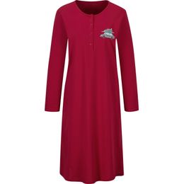 Comtessa Damen Sleepshirt mit Knopfleiste rot-anthrazit, Gr&ouml;&szlig;e 48/50