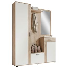 Garderobe, Wei&szlig;, Sonoma Eiche, Holzwerkstoff, 6-teilig, 1 Schublade(n) Schubladen, 145x188x30 cm, Garderobe, Garderoben-Sets & Serien, Garderoben-Sets
