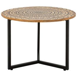 Livetastic Couchtisch, Natur, Schwarz, Holz, Metall, Mangoholz, massiv, Floral, rund, 60x40x60 cm, Wohnzimmer, Wohnzimmertische, Couchtische