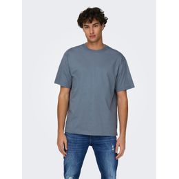 Only & Sons Rundhalsshirt ONLY & SONS "ONSFRED RLX SS TEE", Herren, Gr. L, grau (flint stone), Single Jersey, Obermaterial: 100% Baumwolle, unifarben, loose fit normal, Rundhals, Shirts
