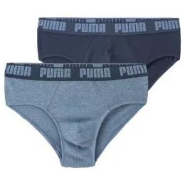 Slip Puma "Puma MEN EVERYDAY BRIEFS 2P", Herren, Gr. M, blau (blau, meliert, navy), Jersey, Obermaterial: 95% Baumwolle, 5% Elasthan, bedruckt, unifarben, eng, Unterhosen Slip, mit Logobund
