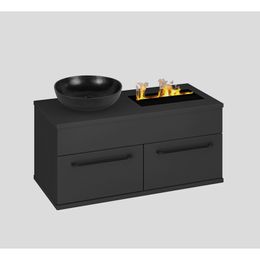 ASTOR Waschbeckenunterschrank 'Cool Fire' schwarz mit 3D-Flammeneffekt