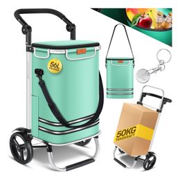 Kesser&reg; Einkaufstrolley klappbar mit 56L Kapazit&auml;t und belastbar bis 50kg 3in1 Trolley Sackkarre & Umh&auml;ngetasche Faltbarer Einkaufswagen inkl. K&uuml;hlfach & Einkaufschip Treppensteiger