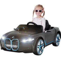 Actionbikes Motors Kinder-Elektroauto BMW i4, Fernbedienung, LED-Beleuchtung, Soft-Start-Funktion (Schwarz)