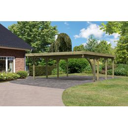 Doppelcarport Karibukdi, Carports, "&raquo;Classic 2 SET&laquo; Stahl-Dach Variante B, mit einem Einfahrtsbogen", aus Masivholz