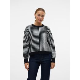 Véro Moda Strickpullover VERO MODA "VMURANUS LS ONECK CROPPED PULLOVER GA BF", Damen, Gr. M, schwarz (schwarz detail:with birch melange), Strick, Obermaterial: 74% Polyester, 23% Polyacryl, 3% Elasthan, gemustert, meliert, Rundhals, Pullover