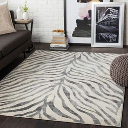 Teppich LIVABLISS "LUANDA", grau, B:120cm H:11mm L:170cm, Kunstfaser, Teppiche, Skandinavischer Teppich, Boho Wohnzimmerteppich/Läufer im Zebra Muster