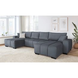 Wohnlandschaft Home Affaire, B:347cmanthrazit, 100% Polyester, Sofas, "U-Form Bello", mit Bettfunktion, Bettkasten Frei im Raum stellbar und Federkern