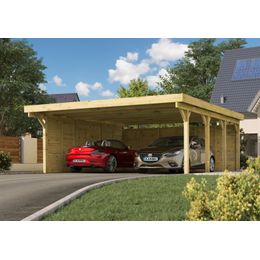 Doppelcarport Karibukdi, Carports, "&raquo;Classic 2&laquo; PVC-Dach Variante A kesseldruckimpr&auml;gnert", aus Masivholz