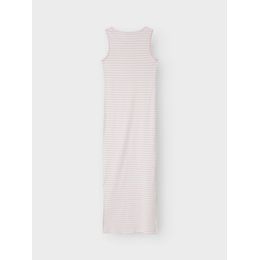 Maxikleid name it "NKFSURAJA XSL SL MAXI DRESS NOOS", Mädchen, Gr. 152, N-Gr, weiß (ballerina stripes:with hellweiß), Jersey, Obermaterial: 95% Baumwolle, 5% Elasthan, gestreift, slim fit wadenlang, Rundhals, Kleider, Baumwollmischung, mit Stretch, Jersey, Seitenschlitze