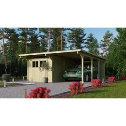 Doppelcarport Karibukdi, Carports, "&raquo;ECO 2 SET&laquo; Variante B, AKTION kdi", mit integriertem Abstellraum gro&szlig;, 1 R&uuml;ckwand