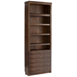 Bücherregal Home Affaire "Soeren", braun (dunkelbraun), B:80cm H:185cm T:29cm, Regale, aus massiver Kiefer, in 2 Höhen, Tiefe 29 cm, mit 5 Schubkästen
