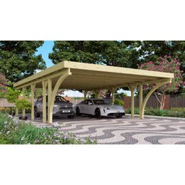 Doppelcarport Karibukdi, Carports, "&raquo;Classic 3 SET&laquo; Stahl-Dach Variante C, mit zwei Einfahrtsbogen", aus Masivholz
