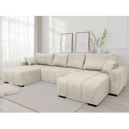 Wohnlandschaft Home Affaire, B:347cmbeige, 100% Polyester, Sofas, "U-Form Bello", mit Bettfunktion, Bettkasten Frei im Raum stellbar und Federkern