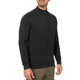 Strickjacke INDICODE "Tinos", Herren, Gr. M, grau (charcoal mix), Strick, Obermaterial: 80% Baumwolle, 20% Polyamid, unifarben, normal, hoch geschlossener Ausschnitt, Strickjacken
