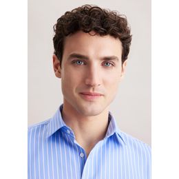 Businesshemd Seidensticker "Schwarze Rose", Herren, Gr. S (38), normale Ärmellängen, mittelblau, 100% Baumwolle, gestreift, slim fit, 2-Knopf-Manschette, Hemden, Slim 1/1 Kentkragen Gestreift