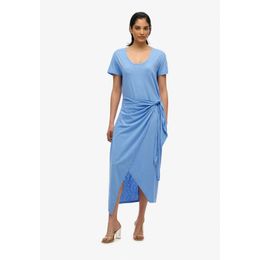 Jerseykleid Superdry "SLUB MIDI WRAP DRESS", Damen, Gr. M, N-Gr, blau (blaubell), Jersey, Obermaterial: 60% Baumwolle, 40% Modal, unifarben, wadenlang, Rundhals, Kleider, Sommerkleid