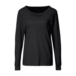 Pyjamaoberteil Vivance Dreams, Damen, Gr. 32/34, schwarz, Single Jersey, Obermaterial: 100% Baumwolle, unifarben, comfort fit hüftlang, Rundhals, angesetztes Bündchen, Shirts, mit Rippbündchen, Topseller