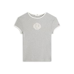 Tommy Hilfiger T-Shirt 'RINGER' Damen Gr&ouml;&szlig;e XXXL beige / grau / wei&szlig;