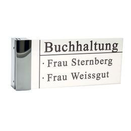 Acrylglas B&uuml;roschild mit Klemmbefestigung chrom - 80 x 200mm