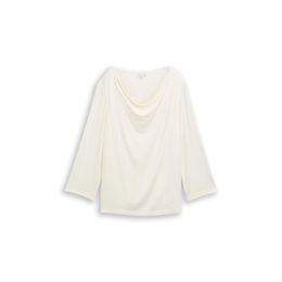 Tom Tailor Damen Langarmshirt mit Wasserfallkragen, wei&szlig;, Uni, Gr. XXL
