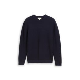 Tom Tailor Herren Strickpullover mit Rundhalsausschnitt, blau, Uni, Gr. M