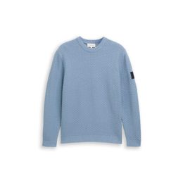 Tom Tailor Herren Strickpullover mit Rundhalsausschnitt, blau, Uni, Gr. L