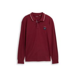 Tom Tailor Herren Langarm Piqu&eacute; Poloshirt mit Logo-Print, rot, Uni, Gr. S