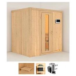 Sauna Karibu "Finja", beige (naturbelassen), Saunaofen, externe Steuerung, 3,6 kW, Saunen, 3,6-kW-Plug & Play Ofen mit externer Steuerung
