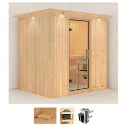 Sauna Karibu "Finja", beige (naturbelassen), Saunaofen, integrierte Steuerung, 3,6 kW, Saunen, Ofen 3,6 kW intgr. Strg