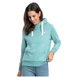 Kapuzensweatshirt DEPROC ACTIVE "HildaCMYK II WOMEN", Damen, Gr. 44L, t&uuml;rkis, 50% Baumwolle; 50% Polyester, bequem, angesetztes B&uuml;ndchen, Sweatshirts, weiche Fleecejacke mit K&auml;ngurutasche