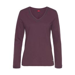 s.Oliver Pyjamaoberteil rot Gr. 36/38 f&uuml;r Damen. Mit V-Ausschnitt. Basic. Nachhaltig.