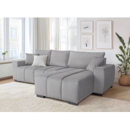 Ecksofa Home Affaire, B:256cmhellgrau, 100% Polyester, Sofas, "L-Form Bello", mit Bettfunktion, Bettkasten, Frei im Raum stellbar und Federkern