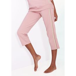 Relax-Caprihose BENCH. LOUNGEWEAR, Damen, Gr. 32/34, N-Gr, rosa (rosé), angeraute Sweatware, Obermaterial: 95% Baumwolle, 5% Elasthan, Glitzerstreifen, unifarben, Basic, Basic, Hosen, mit Glitzerstreifen, Loungeanzug