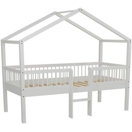 Hausbett Vipack "Forrest ist ein hochwertiges Massivholz Haus Bett "Made in Europe"", weiß, weiß, weiß, B:107cm H:185cm L:207,5cm, Betten, wahlweise aus massiver Eiche geölt oder Buche massiv weiß lackiert