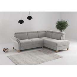 Ecksofa Home Affaire "Glendale, L-Form", hellgrau, B:247cm H:84cm T:193cm, 100% Polyester, Sofas, Ecksofa, inkl. Kopfteilverstellung, wahlweise mit Vorziehsitz und Bettkasten