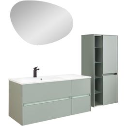Badmöbel-Set SAPHIR "Badmöbel-Set Serie 6010 Solid-Surface-Waschtisch mit Unterschrank", schilfgrün matt touch, B:113cm H:200cm T:50cm, Spanplatte, Kastenmöbel-Sets, Badmöbel-Set mit Waschtisch, Spiegel und Midischrank, vormontiert