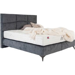 Boxspringbett Home Affaire "Violette erh&auml;ltlich in den Breite 160, 180 & 200cm", dunkelgrau, B:189cm L:212cm, 100% PES, Komplettbetten, Boxspringbett, inkl. Topper und extra dicker Taschen-Federkernmatratze
