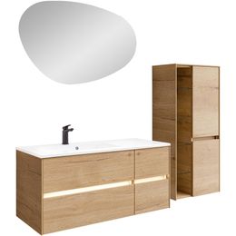 Badmöbel-Set SAPHIR "Badmöbel-Set Serie 6010 Solid-Surface-Waschtisch mit Unterschrank", halifax eiche quer nachbildung, B:113cm H:200cm T:50cm, Spanplatte, Kastenmöbel-Sets, Badmöbel-Set mit Waschtisch, Spiegel und Midischrank, vormontiert