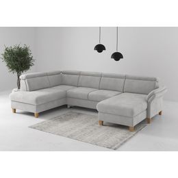 Wohnlandschaft Home Affaire, B:321cm H:84cm T:193cmsilber, 90% Polyester, 10% Polyamid, Sofas, "Glendale, U-Form", inkl. Kopfteilverstellung,
