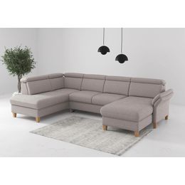 Wohnlandschaft Home Affaire, B:321cm H:84cm T:193cmsilber, 100% Polyester, Sofas, "Glendale, U-Form", inkl. Kopfteilverstellung, wahlweise mit
