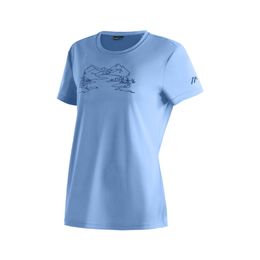T-Shirt Maier Sports "Wilma Print", Damen, Gr. 50, blau (pastellblau), 100% Polyester, Rundhals, Shirts T-Shirt, Damen Funktionsshirt, Freizeitshirt mit Aufdruck, Regular Fit