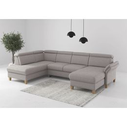 Wohnlandschaft Home Affaire, B:321cm H:84cm T:193cmsilber, 100% Polyester, Sofas, "Glendale, U-Form", inkl. Kopfteilverstellung, wahlweise mit