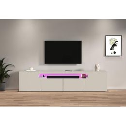 Lowboard Inosign "REAL TV-Möbel, 240 cm breit, 40/60 cm hoch, Hochglanz oder matt", kaschmir, B:240cm H:60cm T:40cm, FSC-zertifizierter Holzwerkstoff, Sideboards, Mit 4 Türen, davon 2 abgerundet, die ein ovales offenes Fach bilden, Topseller