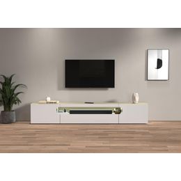 Lowboard Inosign "REAL TV-Möbel, 240 cm breit, 40/60 cm hoch, Hochglanz oder matt", eiche kaschmir, B:240cm H:40cm T:40cm, FSC-zertifizierter Holzwerkstoff, Sideboards, mit 2 abgerundeten Türen, 1 Klappe, die ein ovales offenes Fach bilden