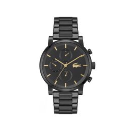 Multifunktionsuhr Lacoste "REPLAY", schwarz, gelbgoldfarben, Armbanduhren, Herren, Quarzuhr, Armbanduhr, Herrenuhr, Edelstahlarmband, analog