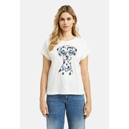 Rundhalsshirt Milano Italy, Damen, Gr. M, wei&szlig;, Single Jersey, Material: 50% Baumwolle, 50% Modal, bedruckt, regular fit normal, Rundhals, angeschnitten, Shirts Rundhalsshirt, mit &uuml;berschnittenen Schultern