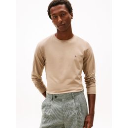 Langarmshirt Tommy Hilfiger "STRETCH SLIM FIT LONG SLEEVE", Herren, Gr. L, coastal taupe, Single Jersey, Obermaterial: 96% Baumwolle, 4% Elasthan, schmal h&uuml;ftbedeckend, Rundhals, abgesteppt, Shirts Langarmshirt, aus Baumwollstretch