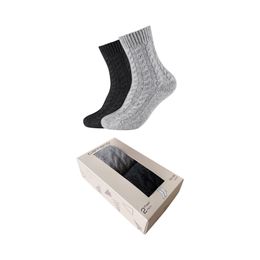 Sneakersocken Camano "warm & cozy", Damen, Gr. 35 (38), schwarz mix, Materialmix, Socken, mit Zopfmuster, Rippenbündchen